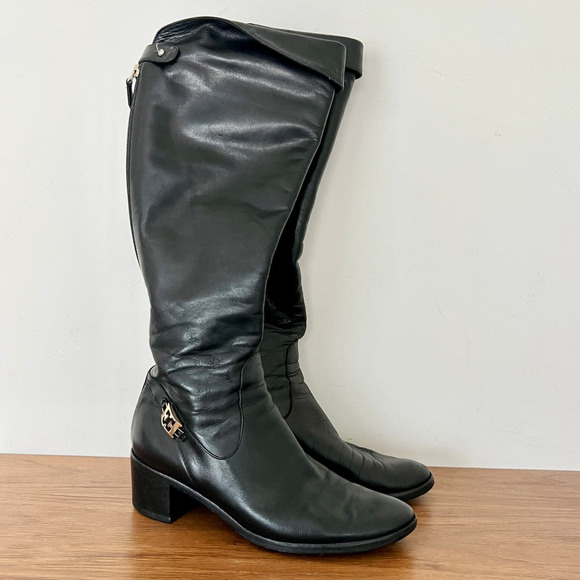 Escada | Shoes | Escada Leather Knee High Round Toe Mid Block Boots ...